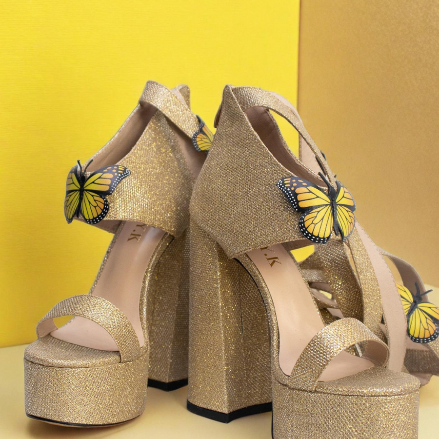 Gold Spring/ Summer Butterfly Platform Heels for women| MHYK